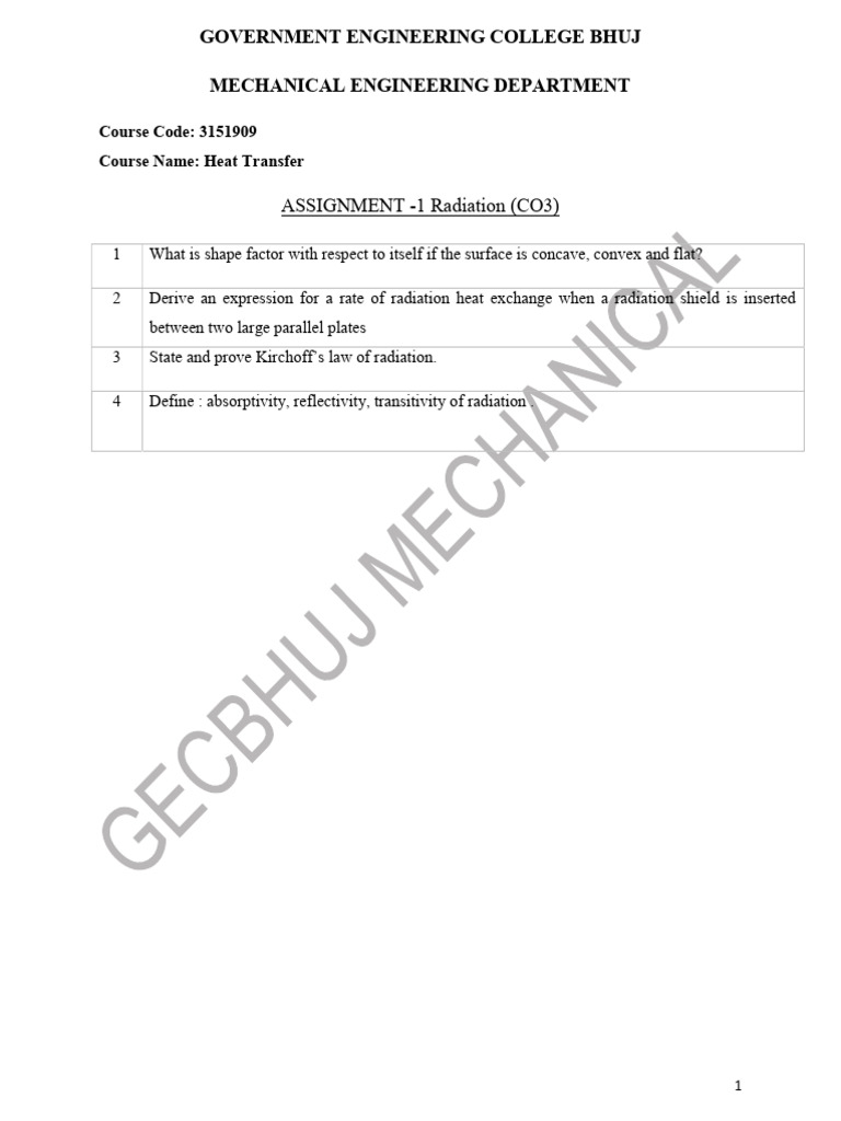 HT Assignment 1-5 Odd 2023-24 | PDF | Heat Transfer | Heat Exchanger