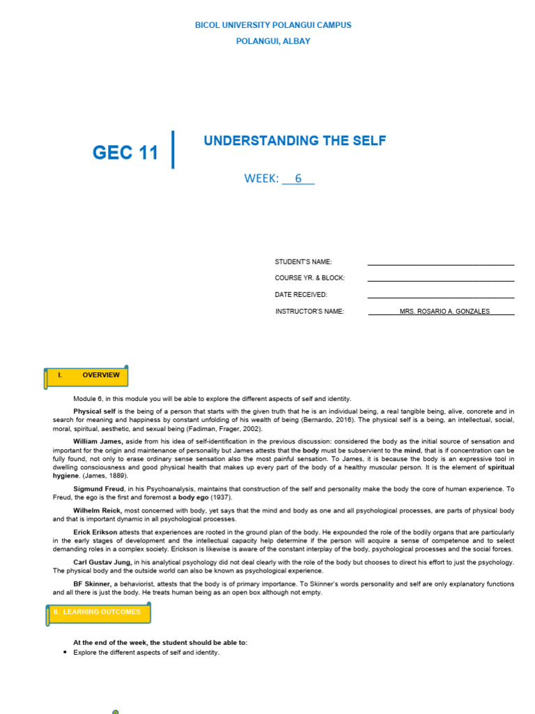 Module 6 GEC 11 Understanding the Self | PDF | Self Awareness | Thought