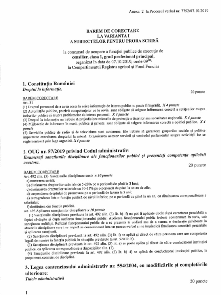 Barem Corectare Consilier Principal | PDF