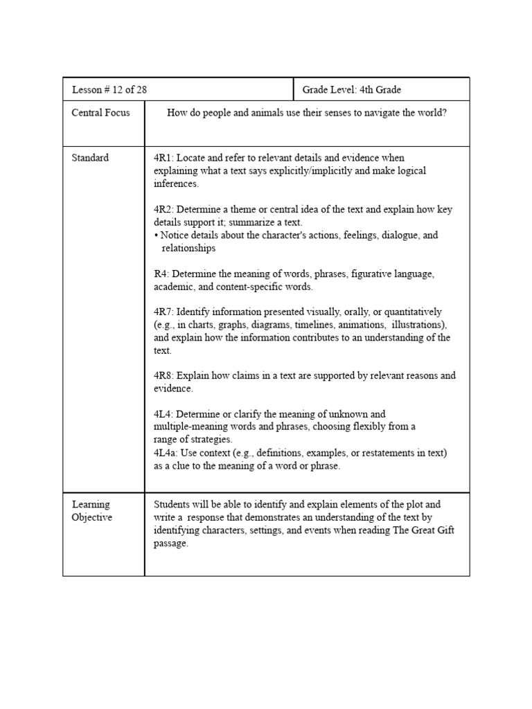 4th Grade Lesson Plan Story Elements | PDF | Cognition | Cognitive Science