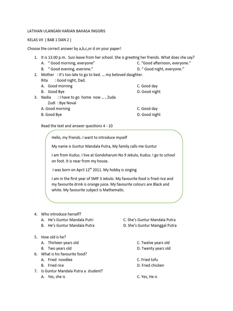 Latihan Soal Kls 7 Bab 1 Dan 2 2023 | PDF