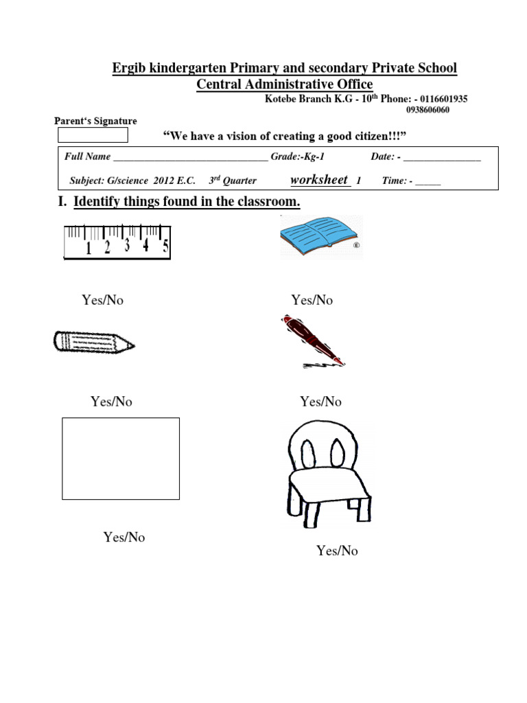 KG1 General Science | PDF | Schools | Educational Environment