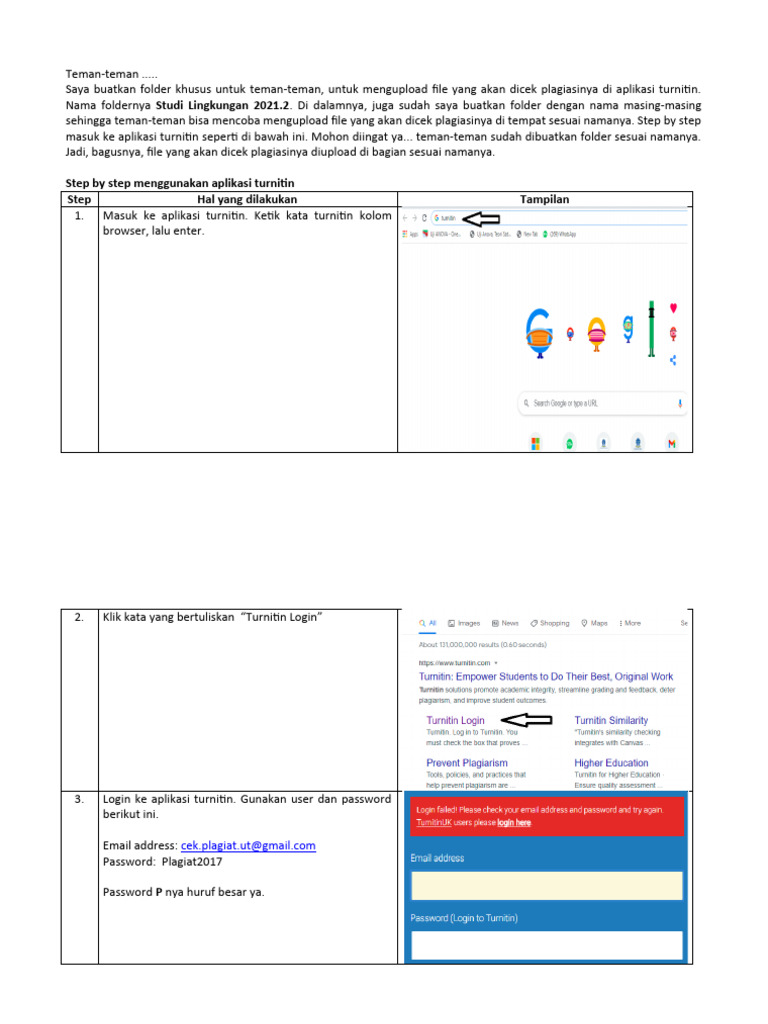 Langkah Menggunakan Turnitin MSL 2021.2 | PDF