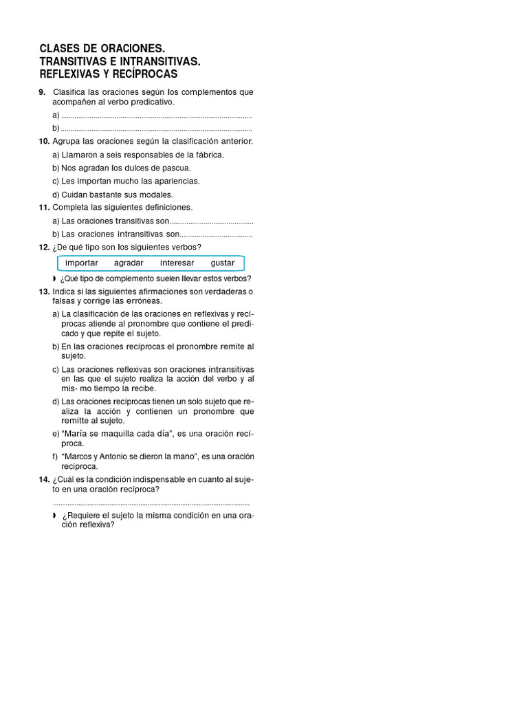 Acts Clases Oraciones-Transitivas, Intransitivas, Reflexivas ...