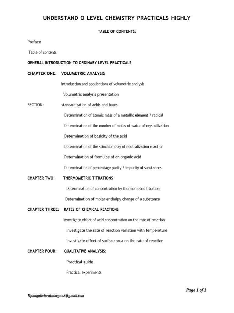 O Level Chemistry Practical Guide | PDF | Titration | Chemistry