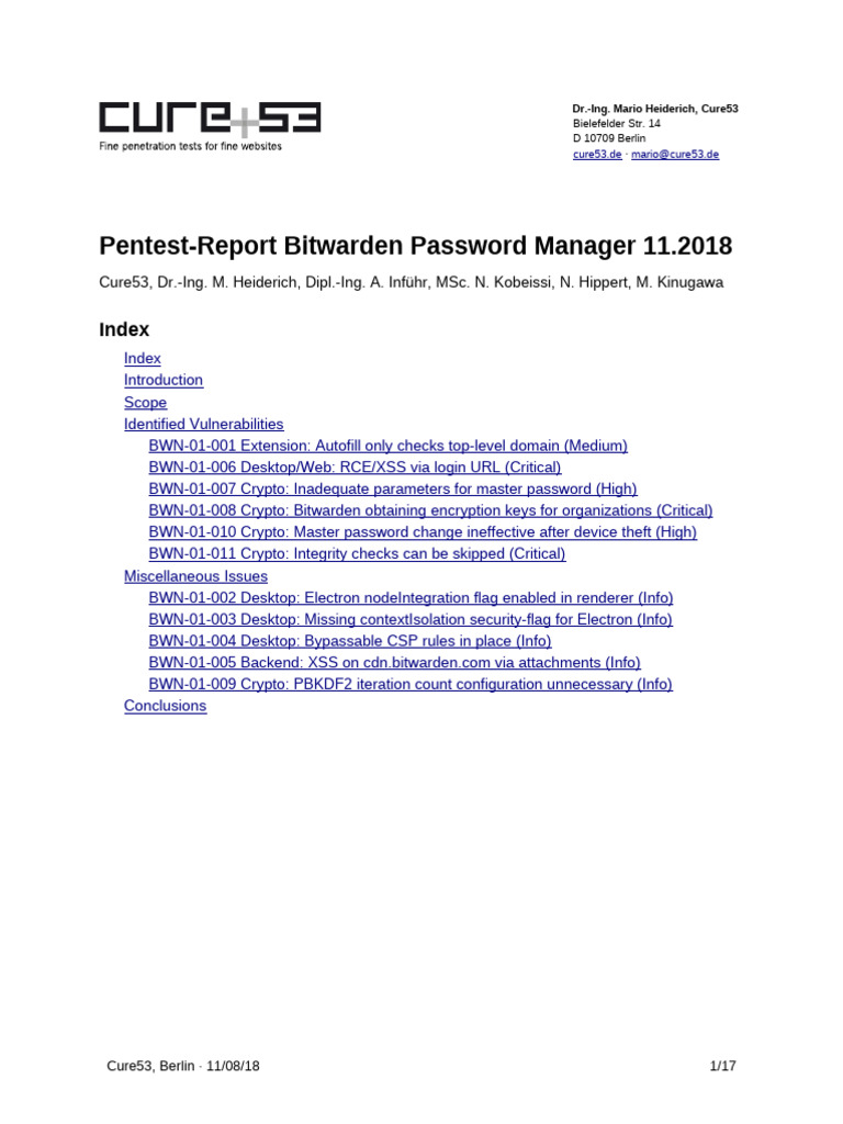 Pentest Report Bitwarden Pdf Password Key Cryptography