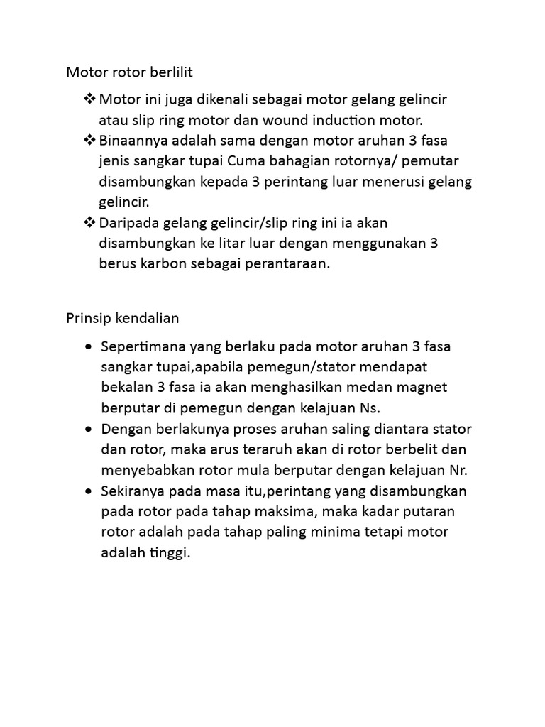 Motor Rotor Berlilit: Ciri dan Prinsip | PDF
