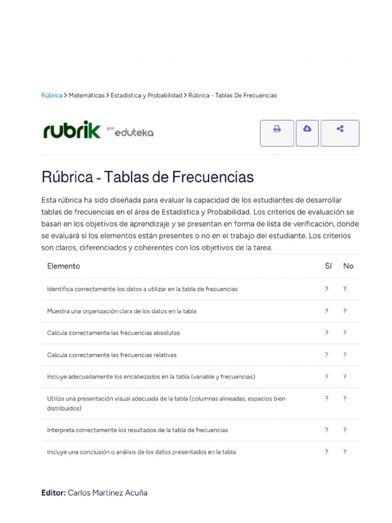Rúbrica - Tablas de Frecuencias | PDF