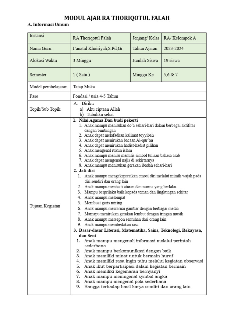 Modul Ajar Topik Diriku | PDF Modul Ajar Topik Diriku | PDF