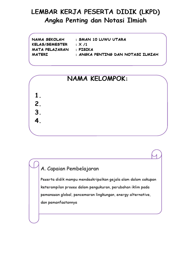 LKPD Angka Penting dan Notasi Ilmiah | PDF