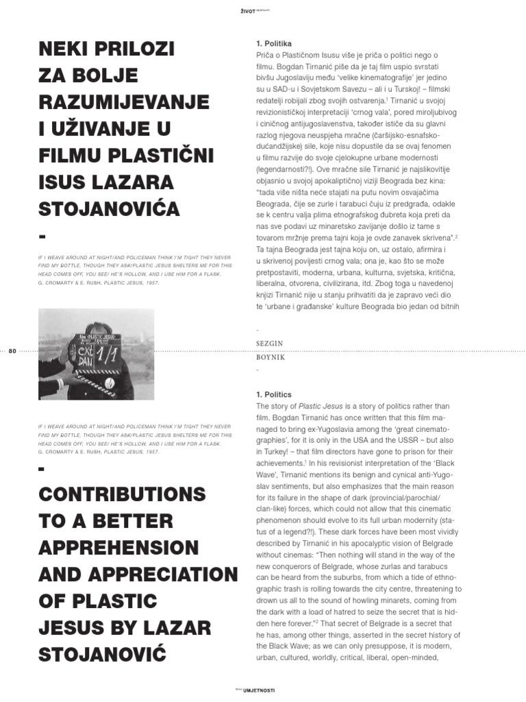 Neki Prilozi Za Bolje Razumijevanje I Uživanje U Filmu Plastični Isus ...