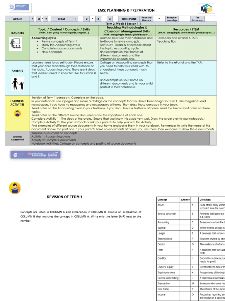 Grade 8 EMS Term 2 Accounting Concepts | PDF | Receipt | Cash