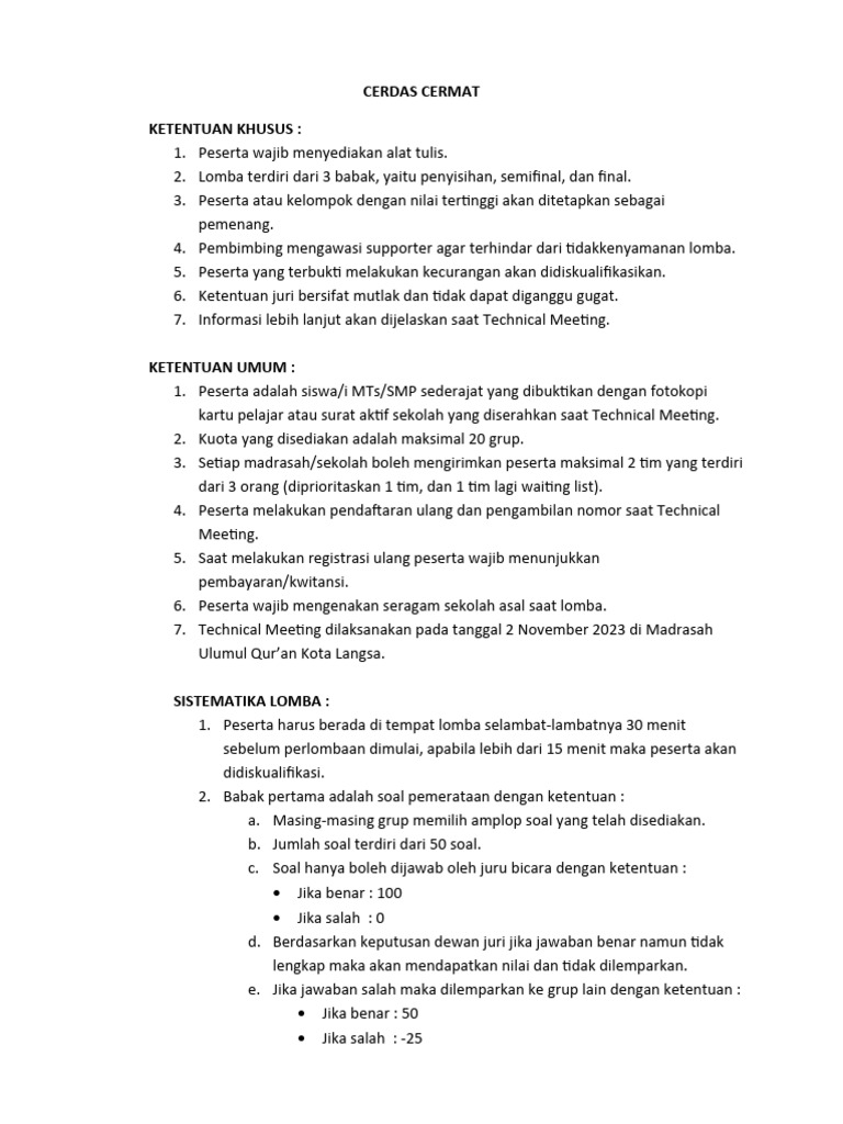 Juknis Perlombaan SMP MTS 2023 | PDF