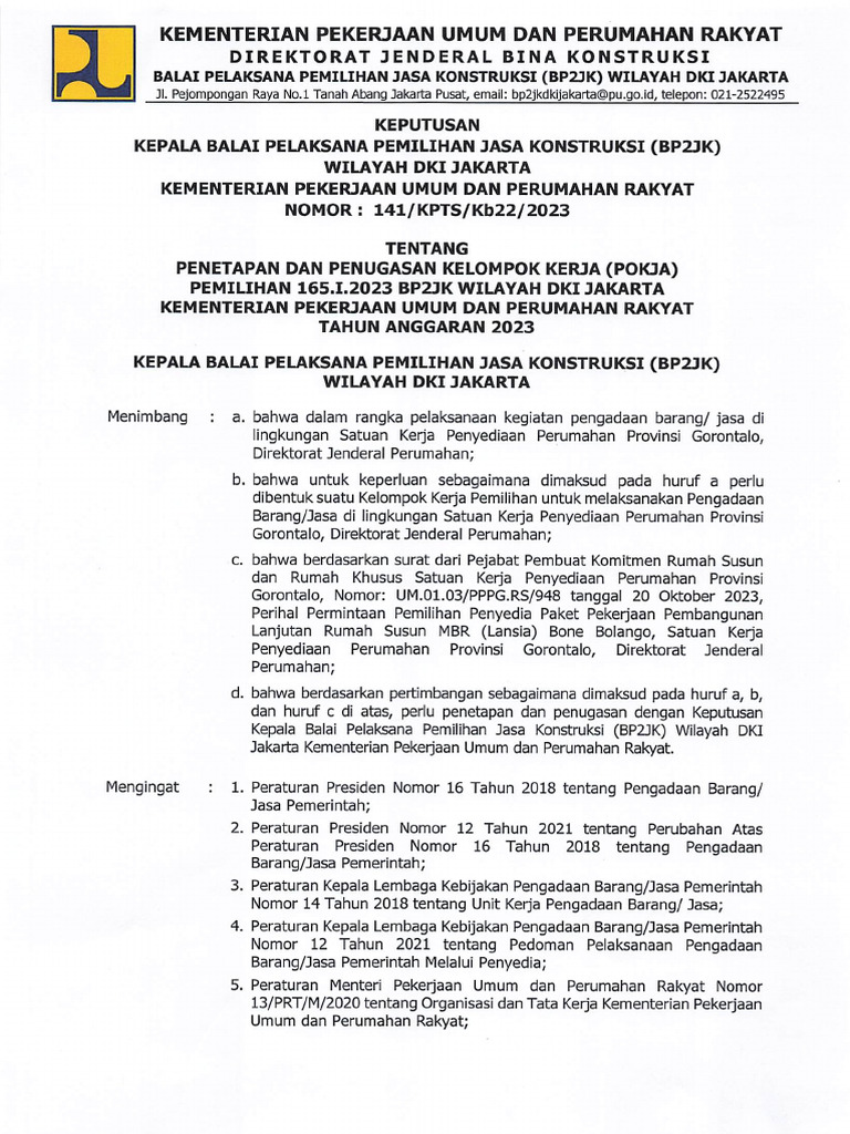 KPTS Penugasan Pokja | PDF