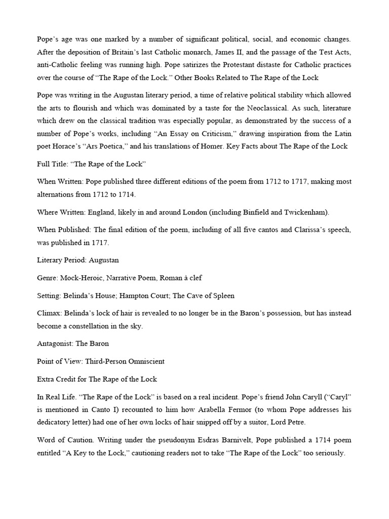 Overview of Pope's "The Rape of the Lock" | PDF