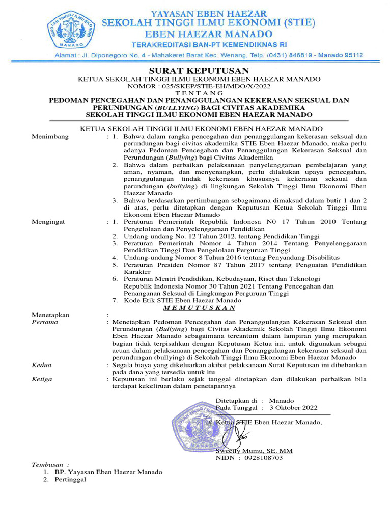 SK Pencegahan Kekerasan Seksual Dan Anti Perundungan | PDF
