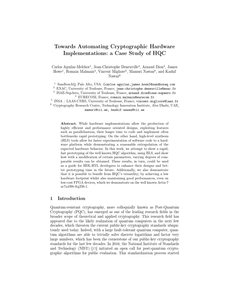 Towards Automating Cryptographic Hardware Implementations: A Case Study ...
