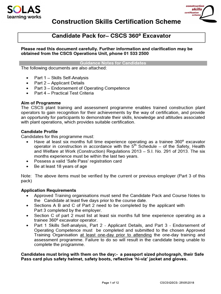 C17 GDPR SOLAS CSCS 360 Excavator Candidate Pack May 2018 | Download ...