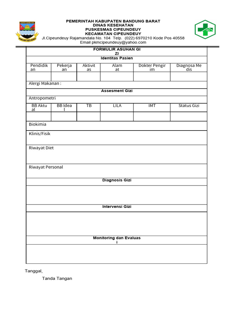 Form Asuhan Gizi | PDF