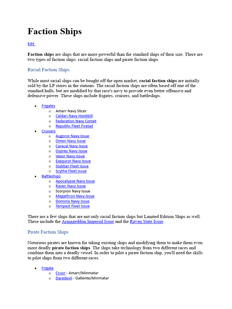 Faction Ships Scribd | PDF