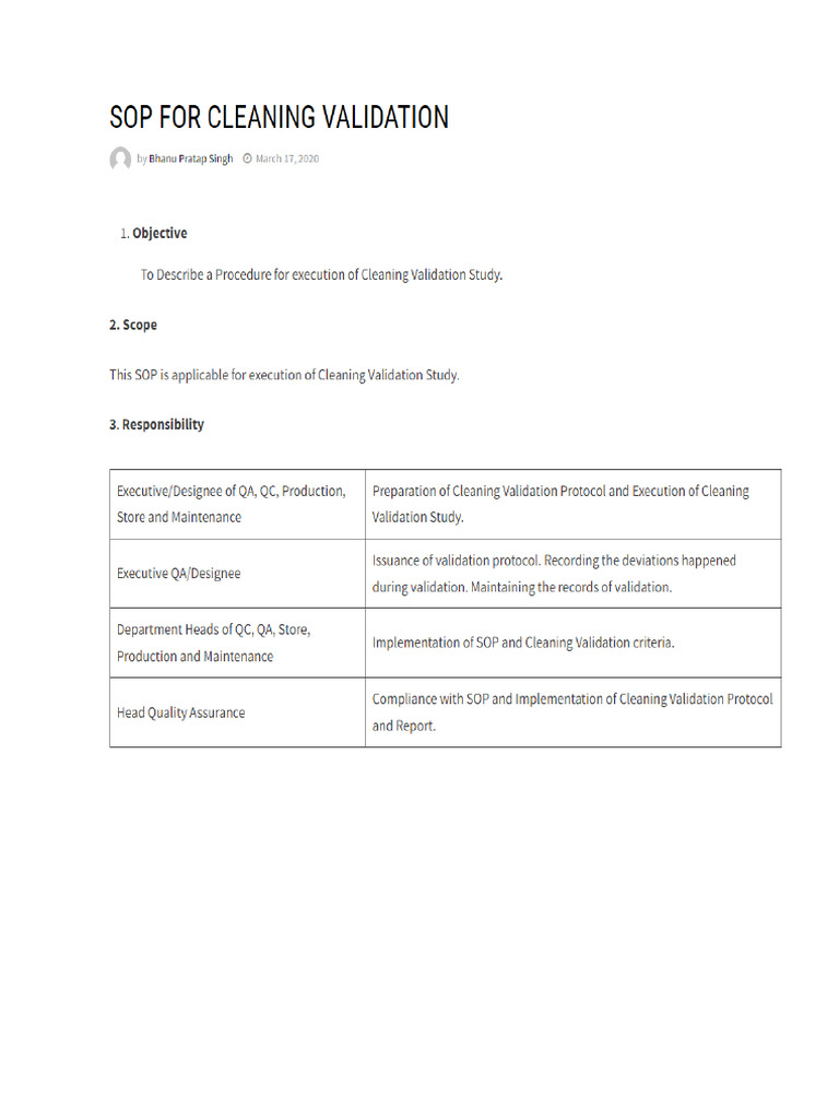 Sop Cleaning Validation | PDF