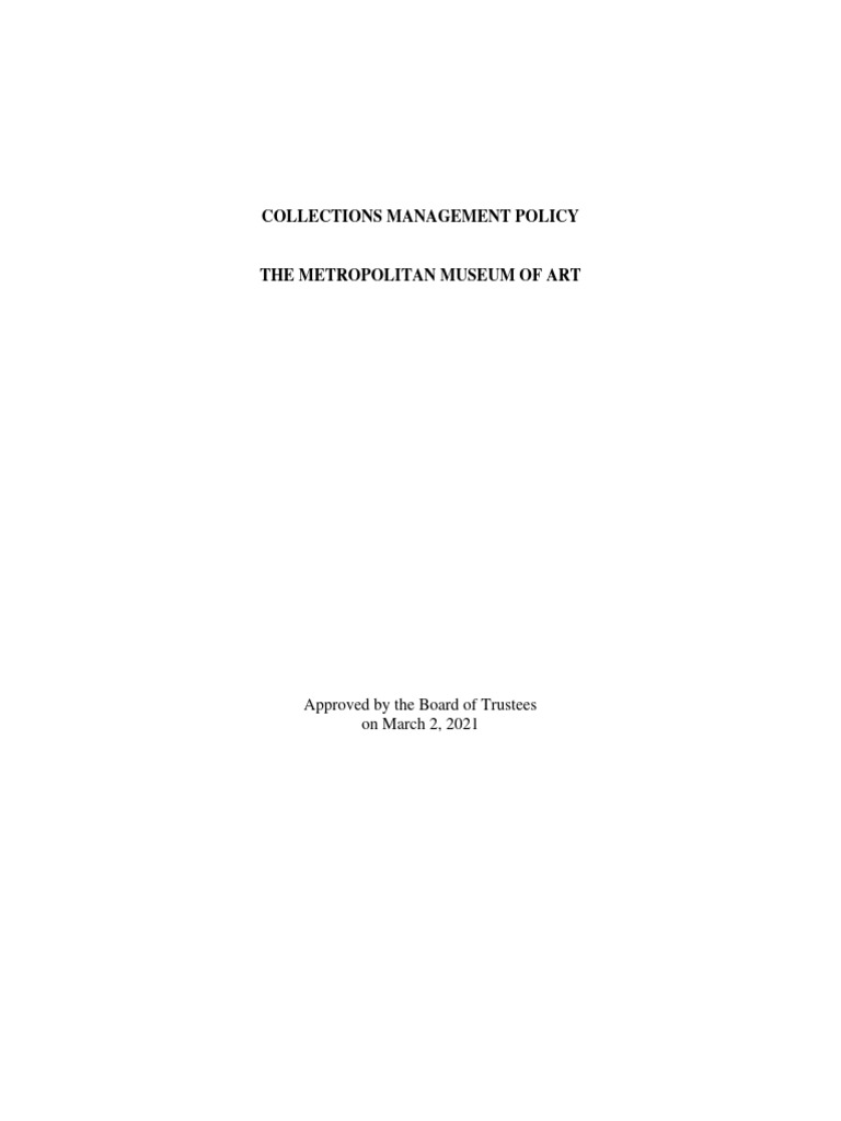 Collections Management Policy Overview | PDF | Museum | Loans