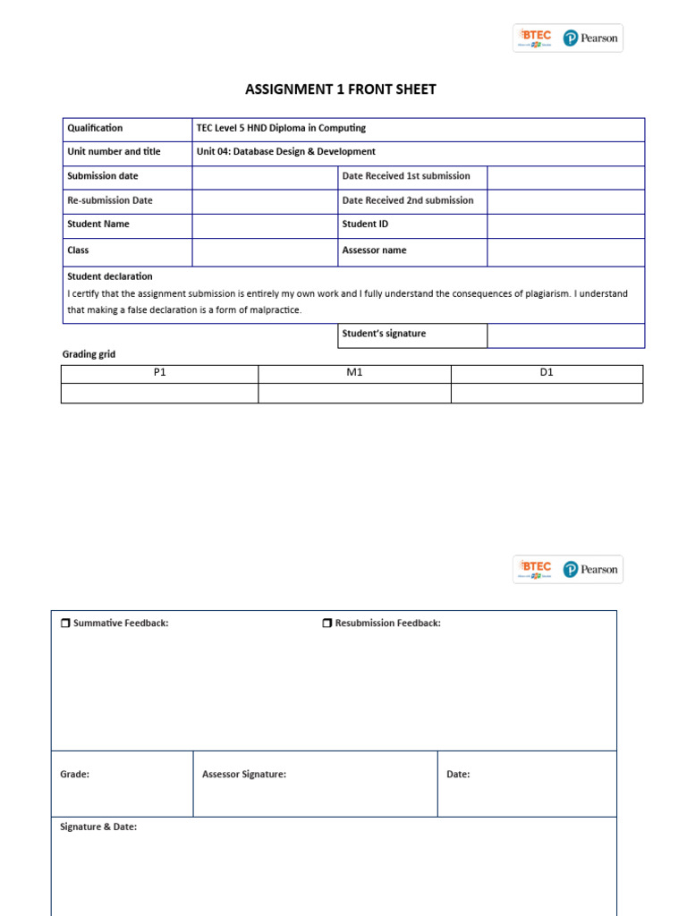 04-DDD - Assignment 1 Frontsheet | PDF | Databases | Systems Theory