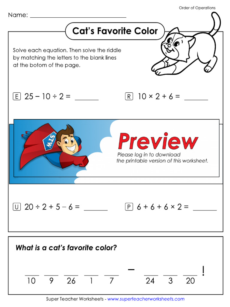 Math Riddle Cats Favorite Color | PDF