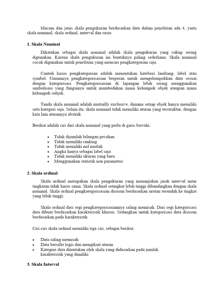 Macam Dan Jenis Skala Pengukuran Data Dalam Penelitian Ada 4 | PDF ...