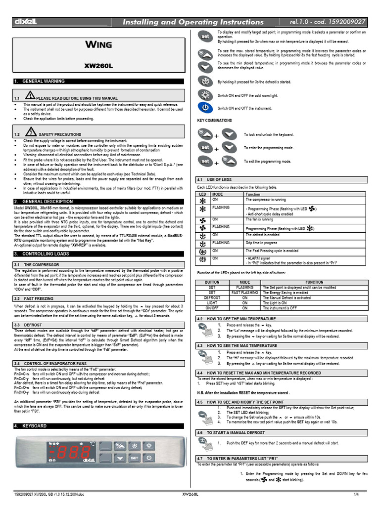 Dixell xw260l | PDF | Relay | Power Supply