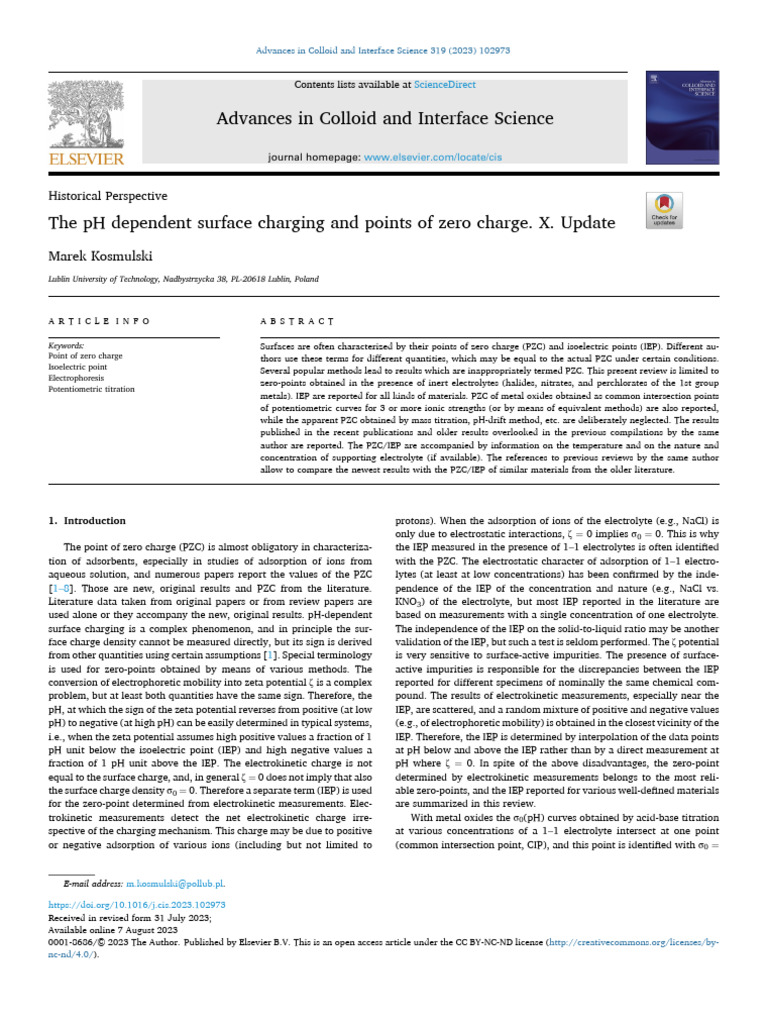 Point of Zero Charge Overview | PDF | Chemistry | Physical Sciences