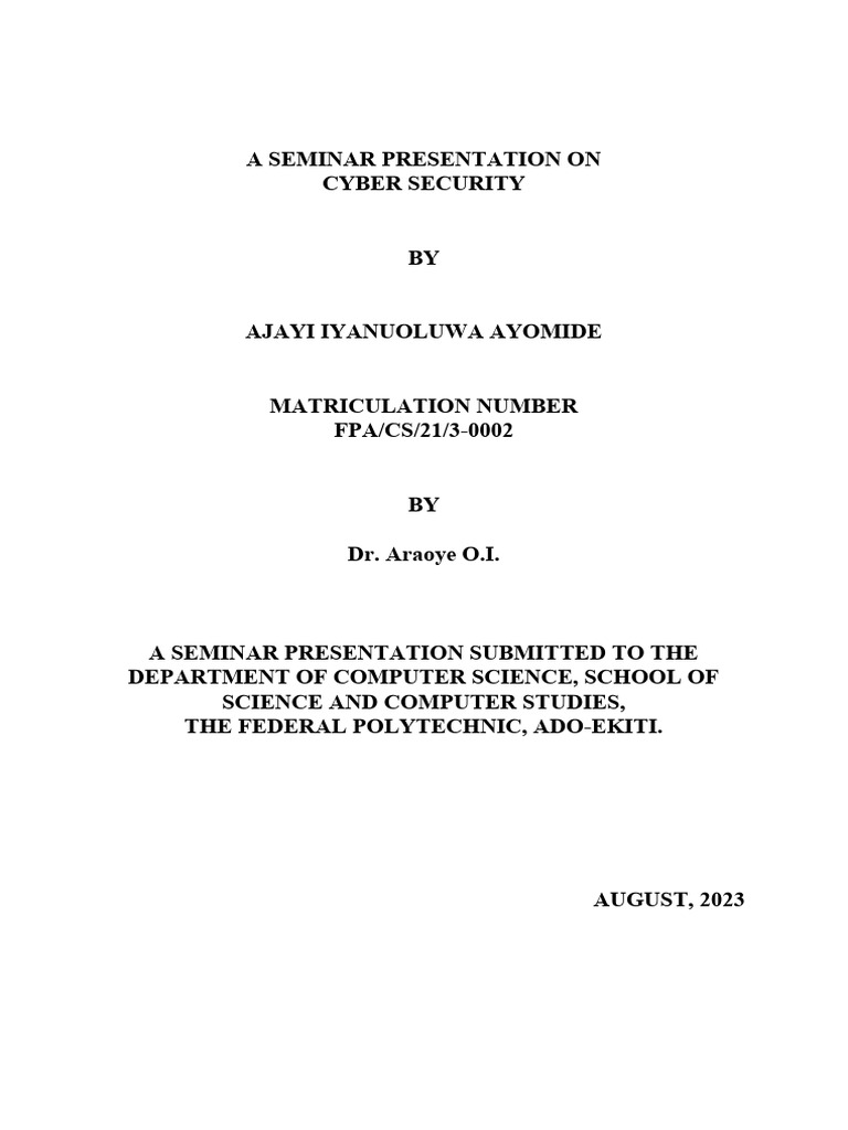 A Seminar Presentation Front Page | PDF