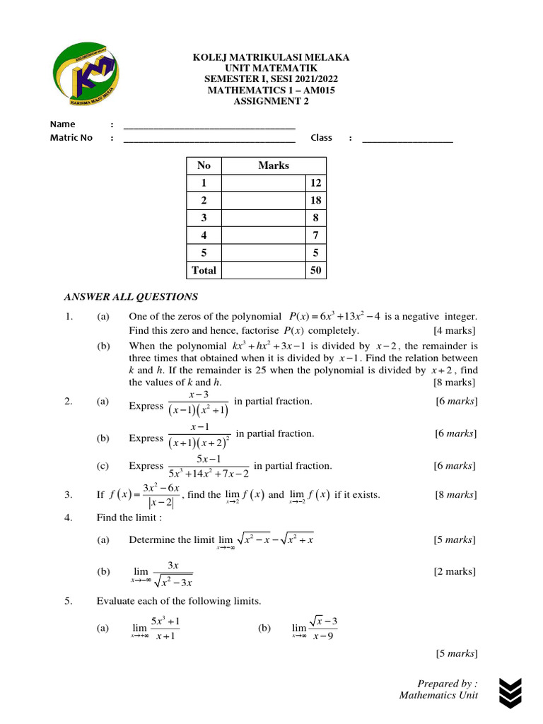 NEW Assignment 2 AM015 2021-2022 | PDF | Polynomial | Mathematics