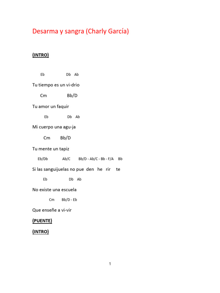 Letra y acordes de "Desarma y Sangra" | PDF