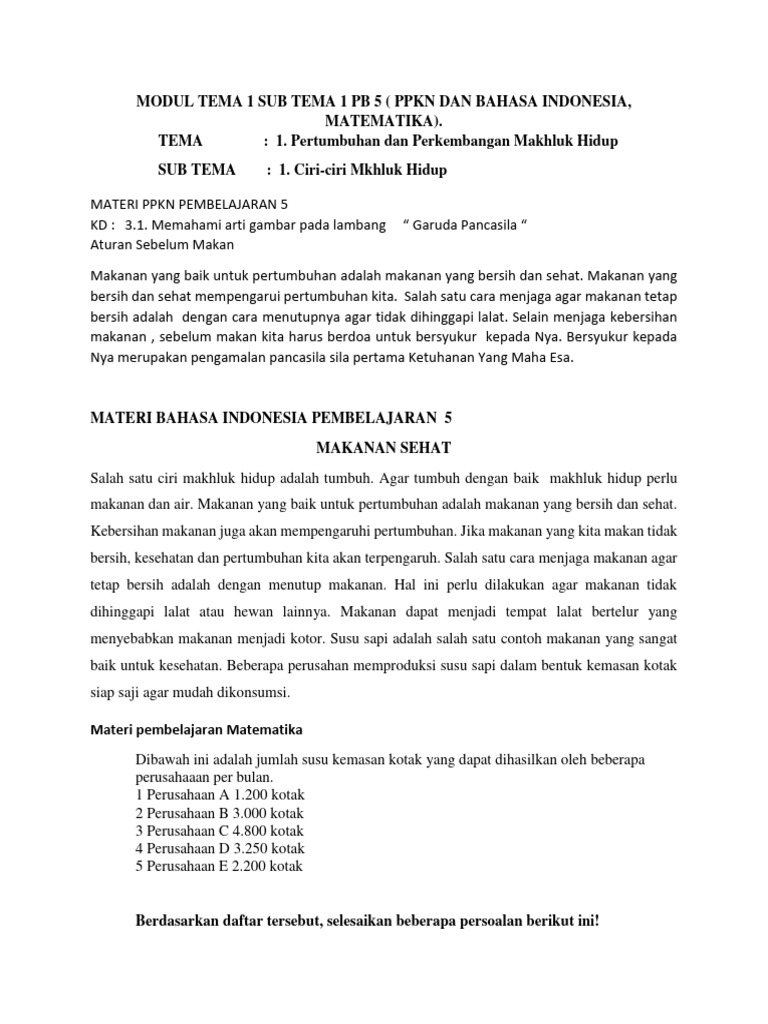 Modul Tema 1 Sub Tema 1 PB 5 | PDF