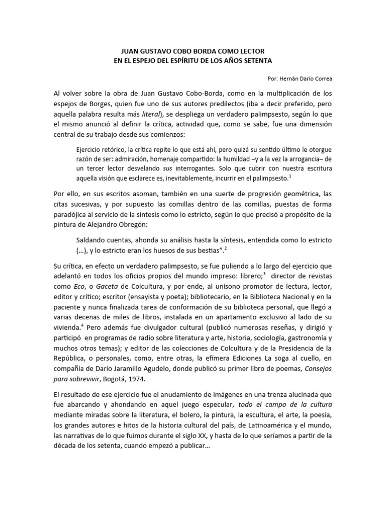 Cobo Borda - Hernán Darío Correa | PDF | Ensayos | Colombia