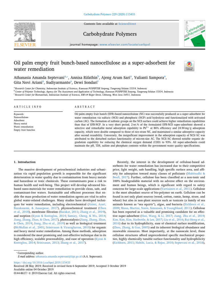 Oil Palm Empty Fruit Bunch-Based Nanocellulose As A Super-Adsorbent For Water Remediation | PDF ...
