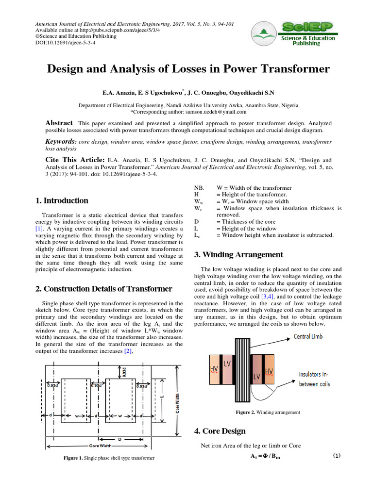 Design and Analysis of Losses in Power Transformer | PDF | Transformer | Inductor