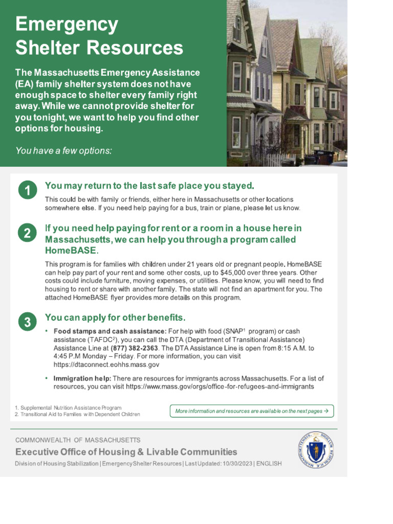 Resource Flier For Families in Massachusetts Emergency Shelter System Who Are Going To Be ...