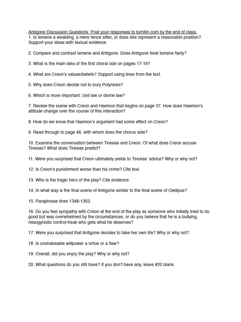 Antigone Discussion Questions | PDF