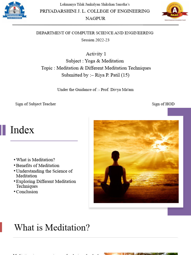 Meditaion & Different Meditation Techniques | PDF | Meditation | Mind ...