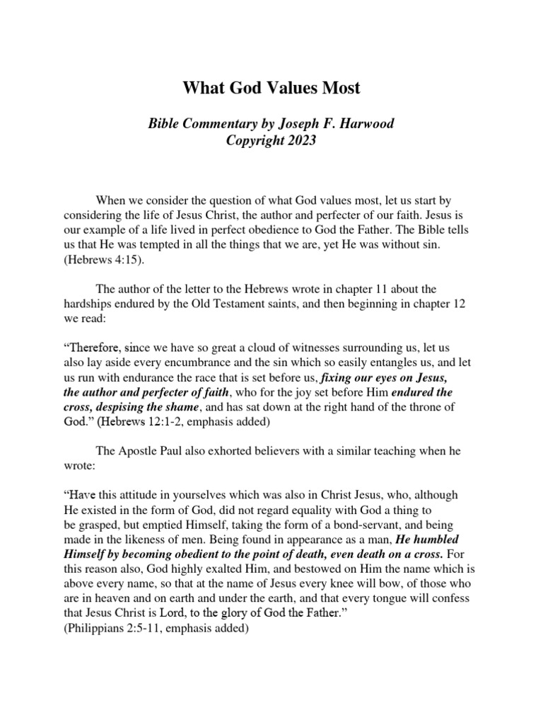 What God Values Most | PDF | Jesus | Epistle To The Hebrews