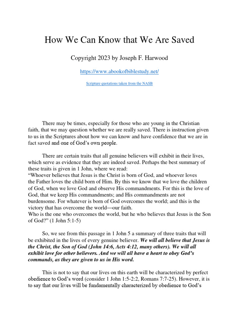 How We Can Know That We Are Saved | PDF | Jesus | Faith