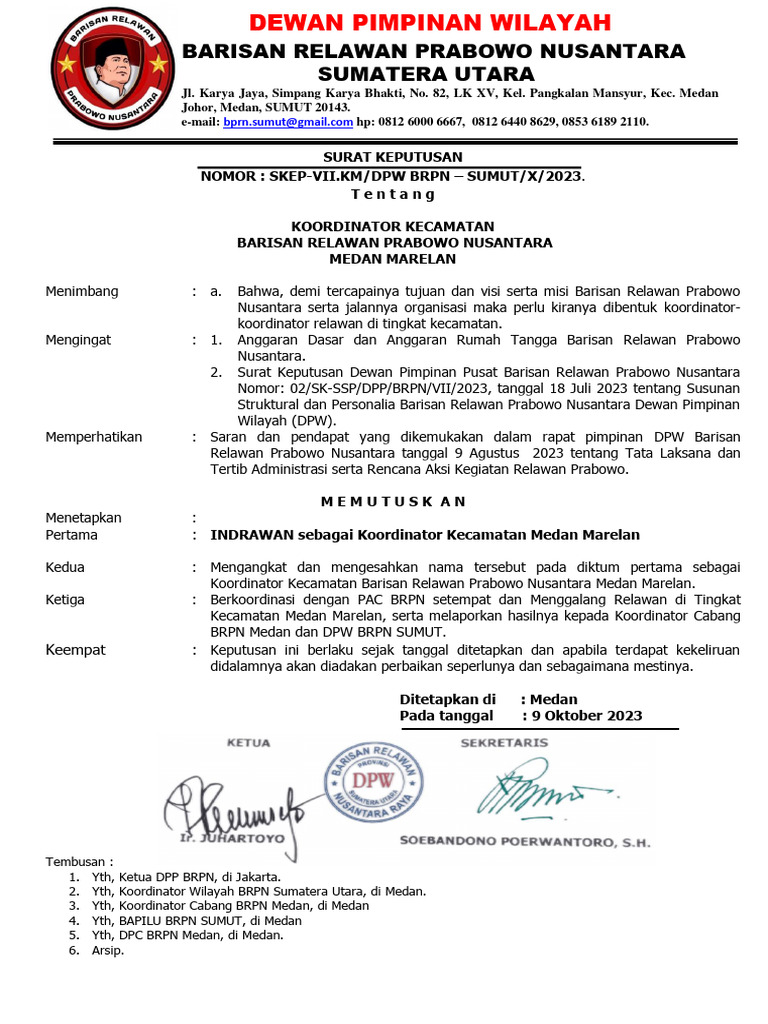 Penetapan Koordinator BRPN Medan Marelan | PDF | Karier & Perkembangan ...