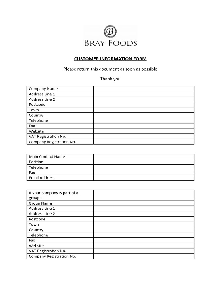Bray Foods - Customer Trading Account Form | PDF