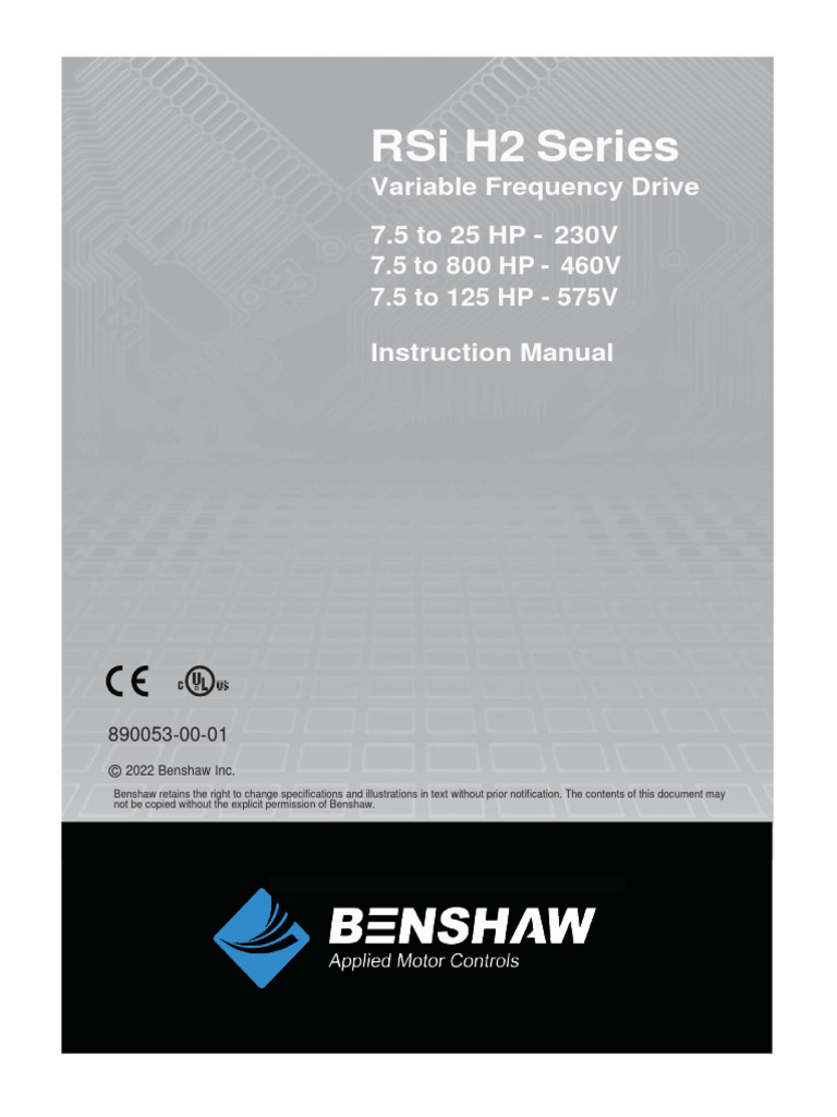 Benshaw H2 VFD Instruction Manual | PDF | Power Inverter | Electrical ...