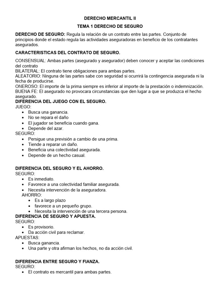 DERECHO MERCANTIL II Tema I Al VI | PDF | Póliza de seguros | Reaseguro