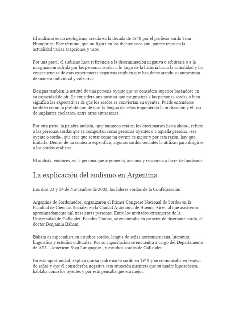 El Audismo Es Un Neologismo Creado en La Década de 1970 Por El Profesor Sordo Tom Humphries ...