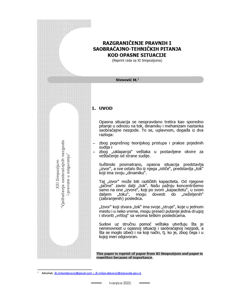 1.4 Stevovic RAZGRANICENJE PRAVNIH I SAOBRACAJNO TEHNICKIH PITANJA | PDF