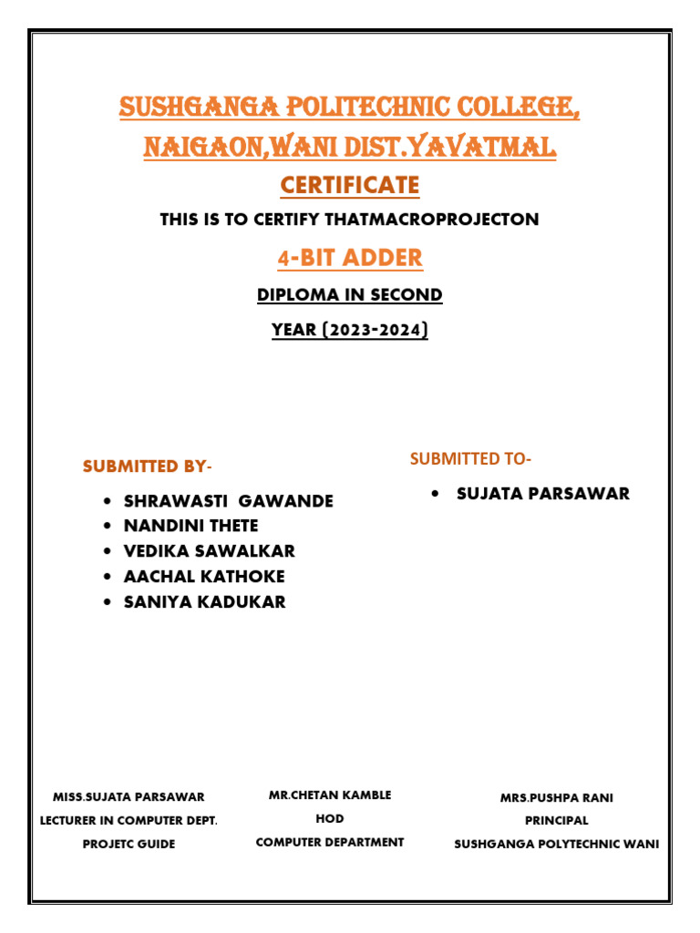 Sushganga Politechnic College, Naigaon, Wani Dist - Yavatmal: Certificate | PDF